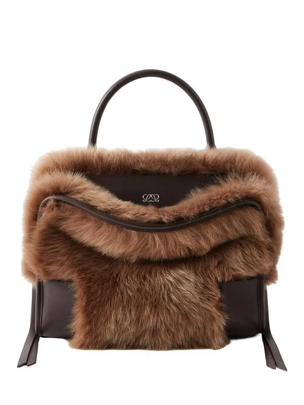 Loewe Amazona 180 Medium Shearling-trimmed Leather Shoulder Bag - Brown