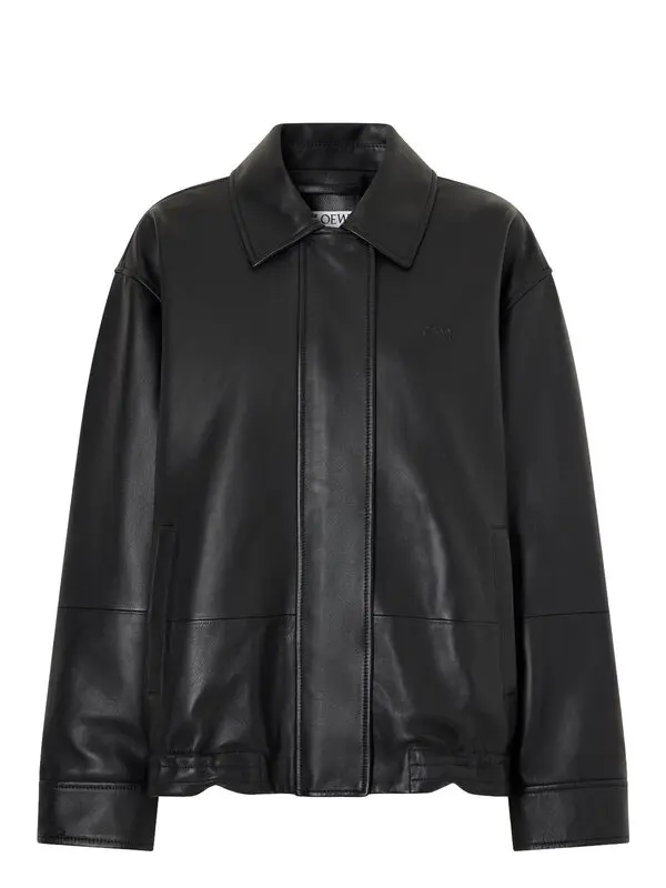 Loewe Logo-debossed Leather Jacket - Black