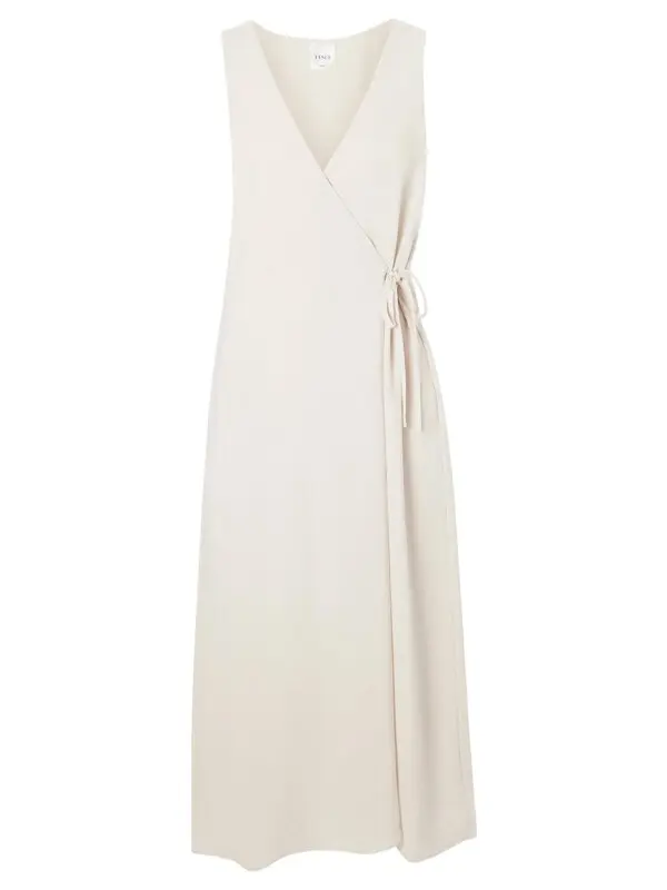 LESET Ari Crepe Wrap Midi Dress - Neutrals