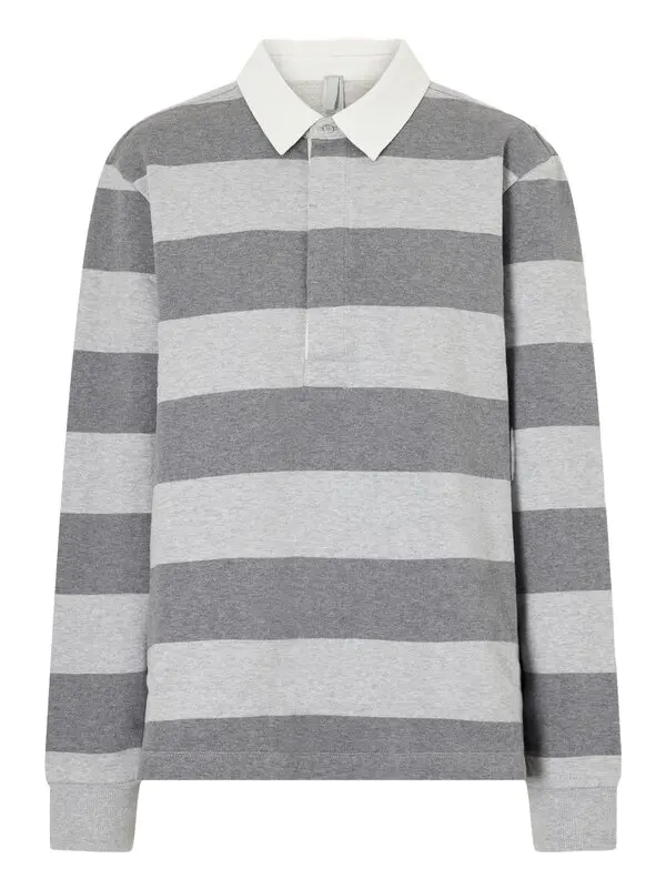 SKIMS Boyfriend Fleece Striped Cotton-jersey Polo Shirt - Gray