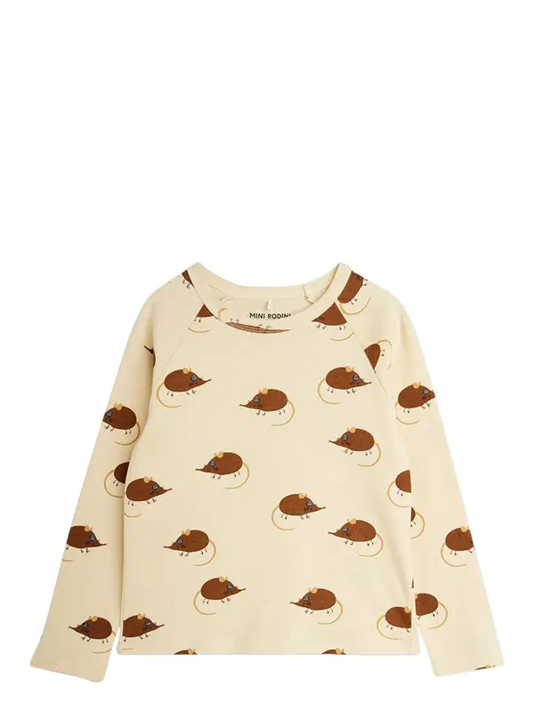 MINI RODINI Long-sleeved T-shirt With Mouse Print - Beige