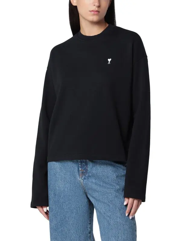 AMI Paris De Coeur Sweatshirt In /cream Cotton - Black