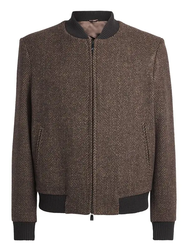 Corneliani Wool Herringbone Bomber Jacket - Brown