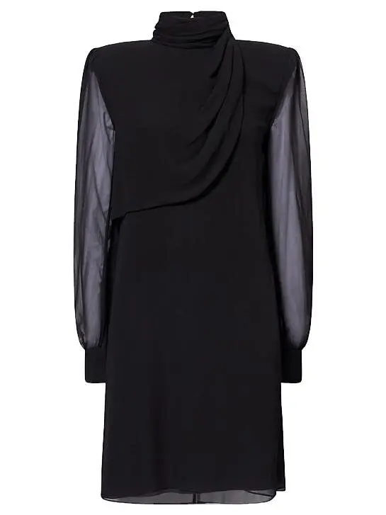 Valentino Garavani Draped High-neck Silk Mini Dress - Nero