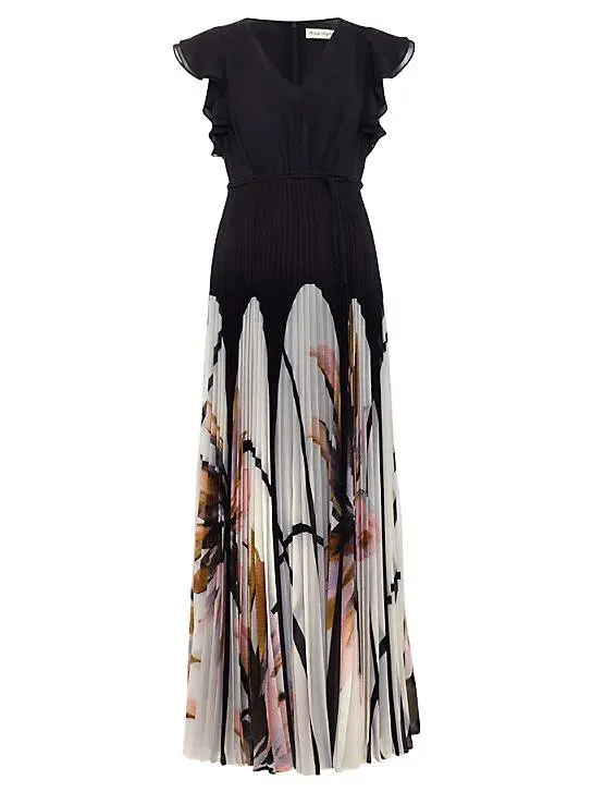 PHASE EIGHT Uma Pleated-skirt Woven Maxi Dress - Black Multi