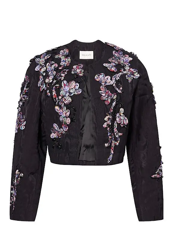 Dries Van Noten Bead-embellished Cropped Woven Jacket - Black