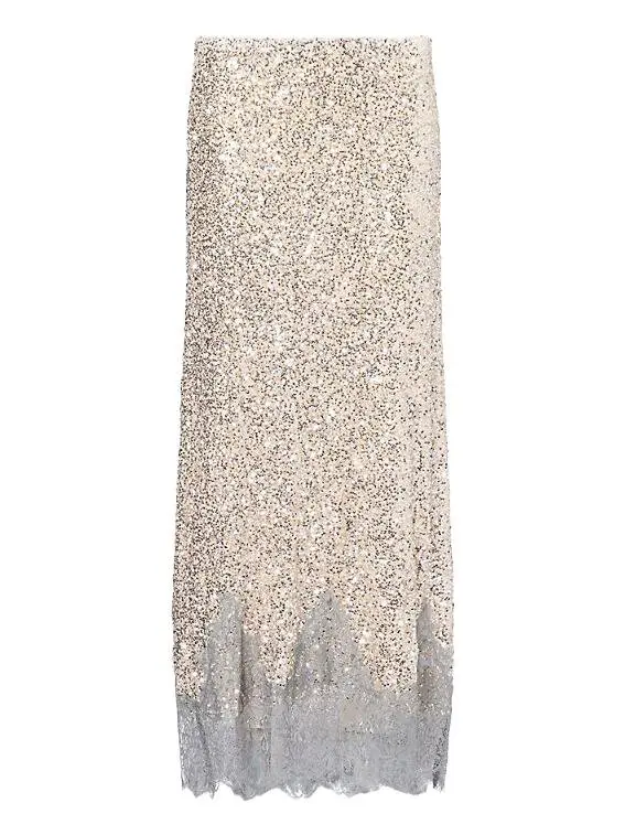 NEVER FULLY DRESSED Maeva Sequinned Midi Skirt - Silver