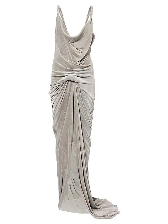 Rick Owens Strutter Draped Velvet Maxi Dress - Drk Pearl