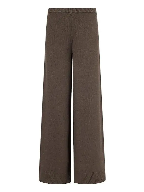 Lounge Wide-leg Ribbed-hem Wool-blend Trousers - Moss Green