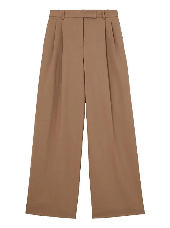 REISS Luna Pleated Wide-leg Wool-blend Trousers - Camel