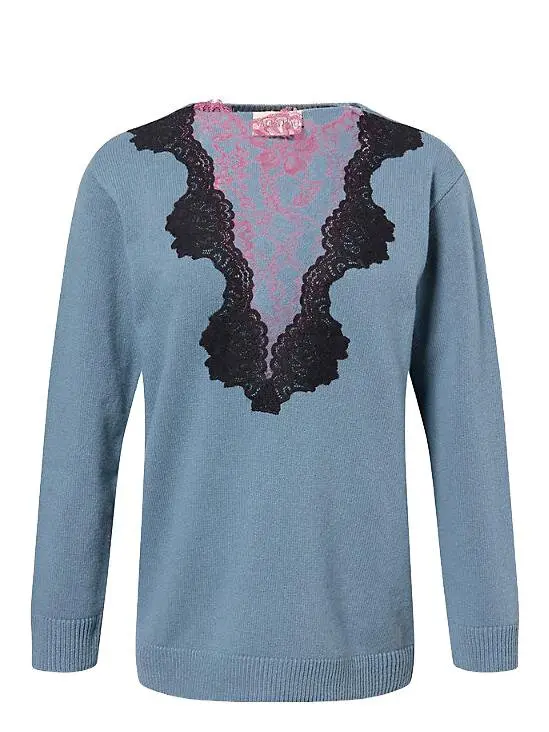 Valentino Garavani Maglia Lace-insert Wool Jumper - Scirocco