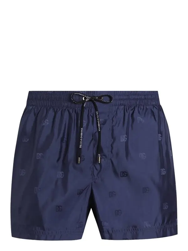 Dolce & Gabbana Short Swim Boxers In Logo Jacquard Beachwear - Blue