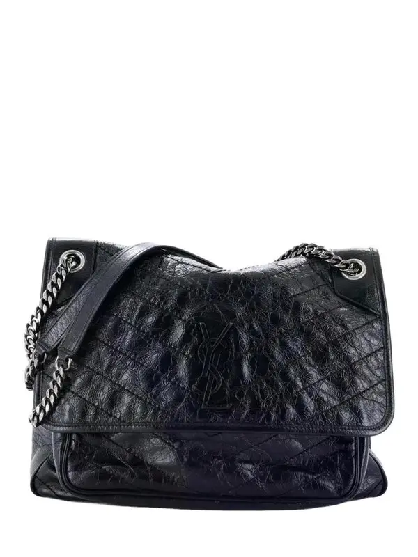 Saint Laurent Niki Chain Flap Bag Matelasse Chevron Leather Medium Shoulder Bag - Black