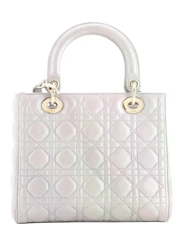 Dior Lady Bag Cannage Quilt Metallic Leather Medium Satchel - Grey