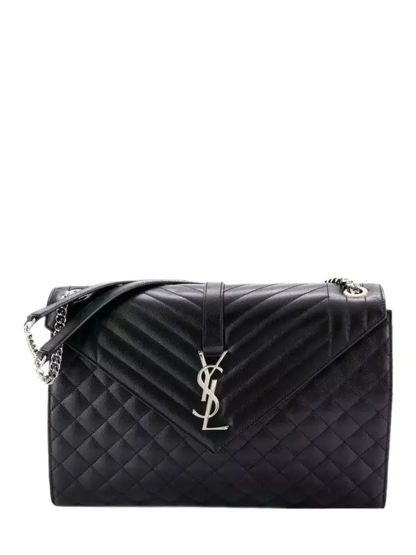 Saint Laurent Classic Monogram Envelope Satchel Mixed Matelasse Leather Large Shoulder Bag - Black