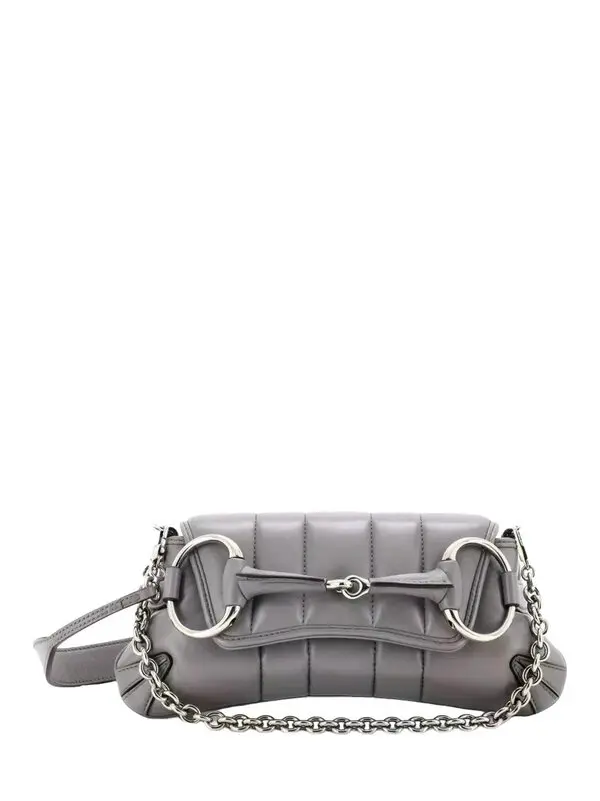 Gucci Horsebit Chain Vertical Quilted Leather Small Shoulder Bag - Grey