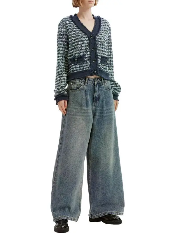 B+AB Tweed-effect Frayed Cardigan - Blue