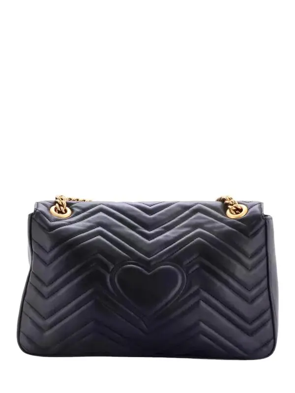 Gucci Gg Marmont Flap Bag Embellished Matelasse Leather Medium Shoulder Bag - Black