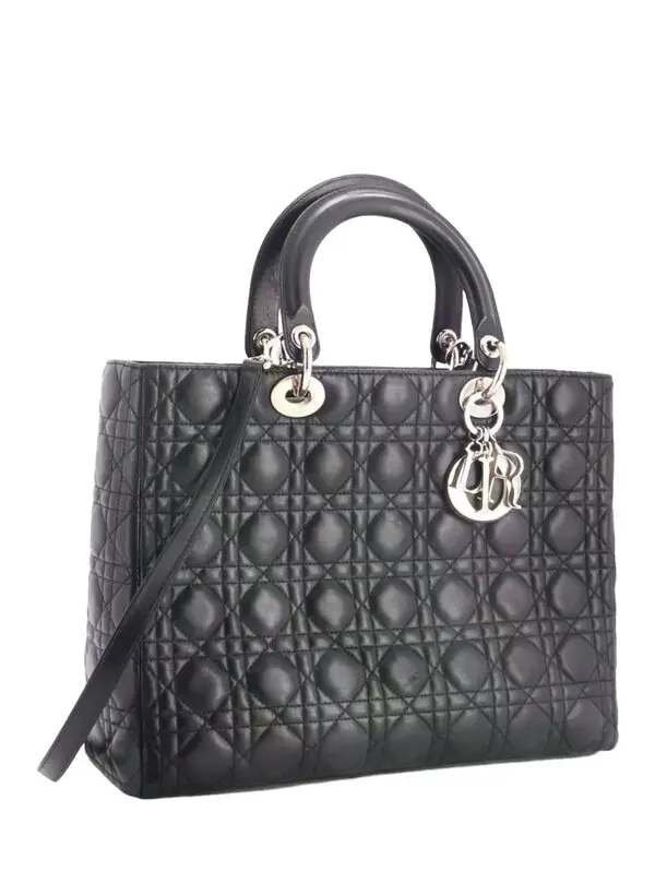 Dior Lady Bag Cannage Quilt Lambskin Large Tote Bag - Black