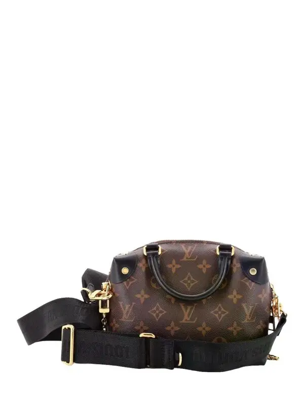 LOUIS VUITTON Petite Malle Souple Handbag Monogram Canvas With Leather Shoulder Bag - Black