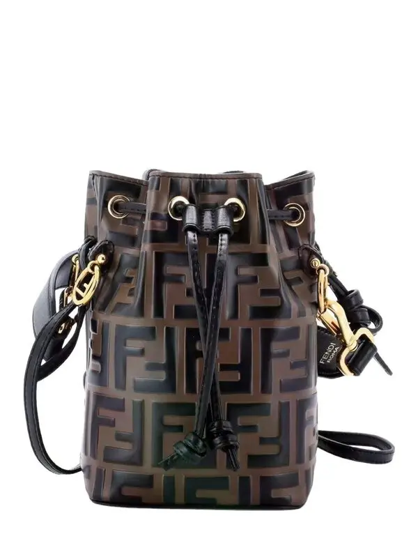 Fendi Mon Tresor Zucca Embossed Leather Mini Bucket Bag - Brown