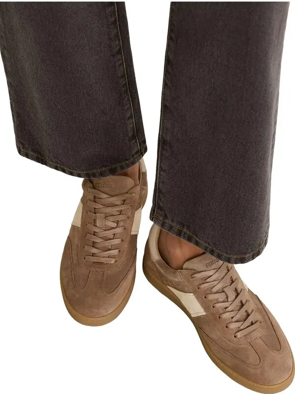 REISS Suede And Leather Colour-block Runner Trainers - Taupe