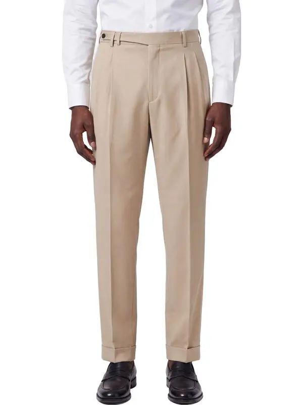 PT TORINO Slim Fit Pleated Gabardine Tailored Trousers - Beige