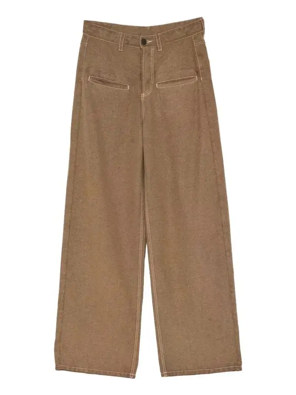 UMA WANG Contrast-stitch Wide-leg Trousers - Brown