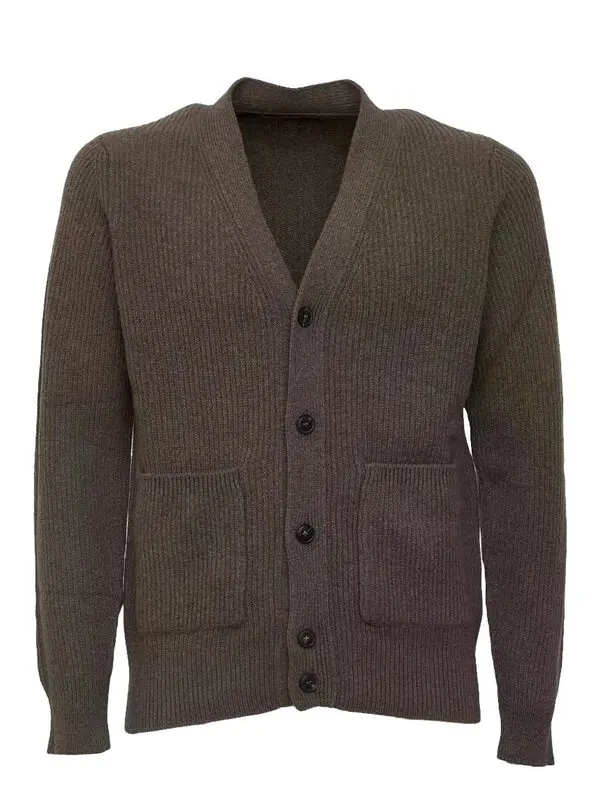 FILIPPO DE LAURENTIIS Ribbed-knit V-neck Cardigan - Brown