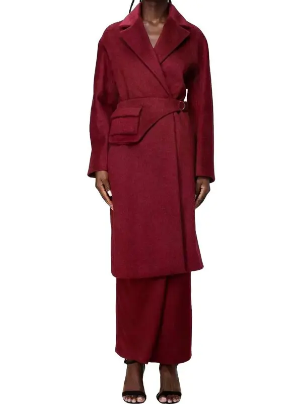 HANITA Belted-waist Notched-lapels Coat - Red