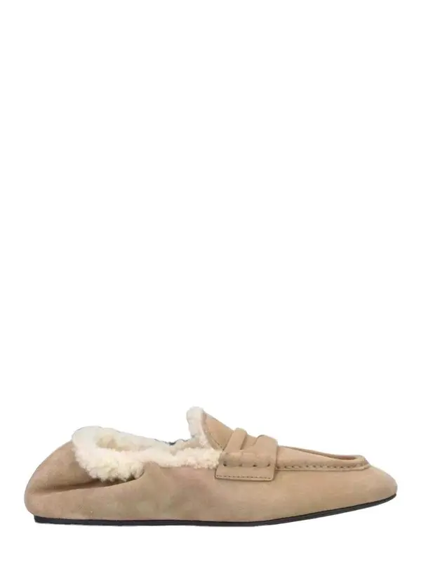 Miu Miu Shearling-lined Suede Loafers - Neutrals