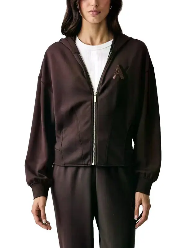 Armani Exchange Sequin-logo Zip-up Hoodie - Brown