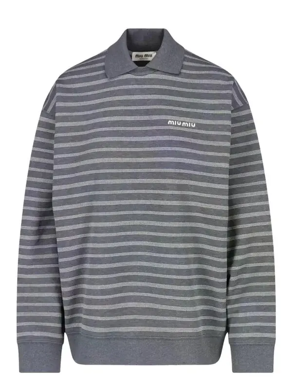 Miu Miu Striped Polo Top - Grey