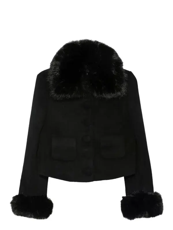 SELF-PORTRAIT Faux-fur Trim Button-up Jacket - Black