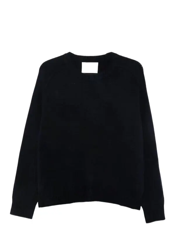 Soft Goat Ribbed-trim Raglan-sleeve Sweater - Blue