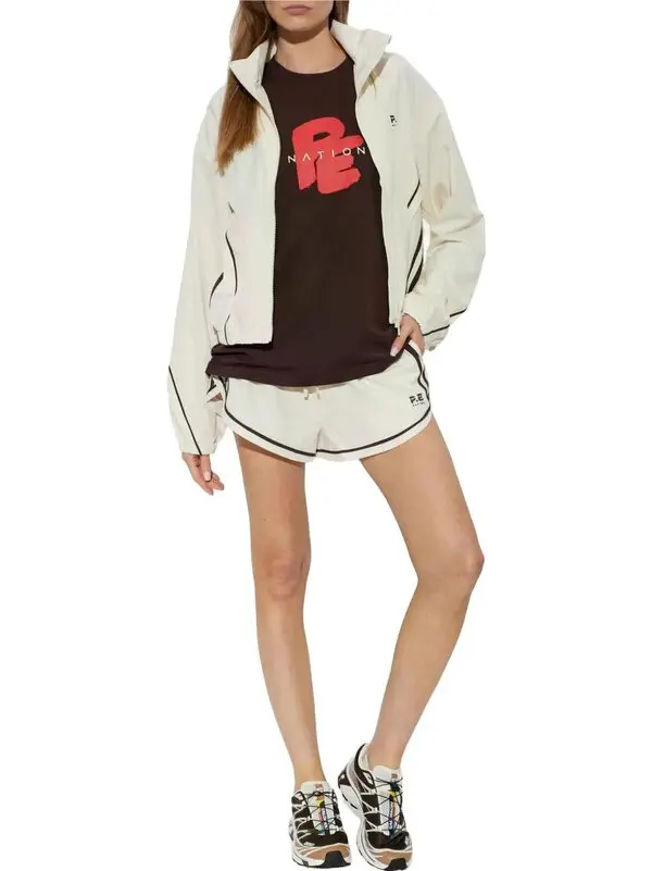 P.E Nation Linear Logo-print Drawstring Shorts - Neutrals