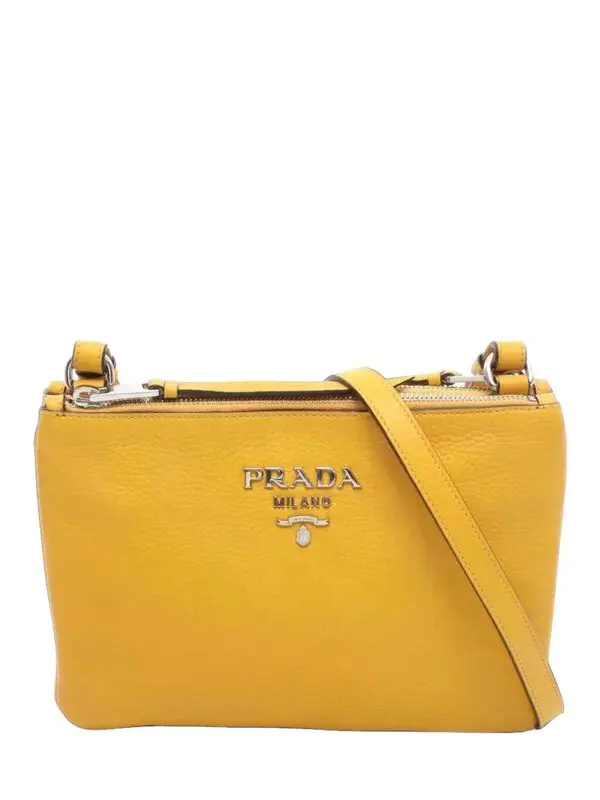 Prada 2010s Metal-logo Shoulder Bag - Yellow