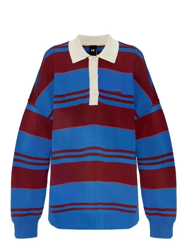 P.E Nation Strata Rugby Striped Long-sleeve Polo Shirt - Blue