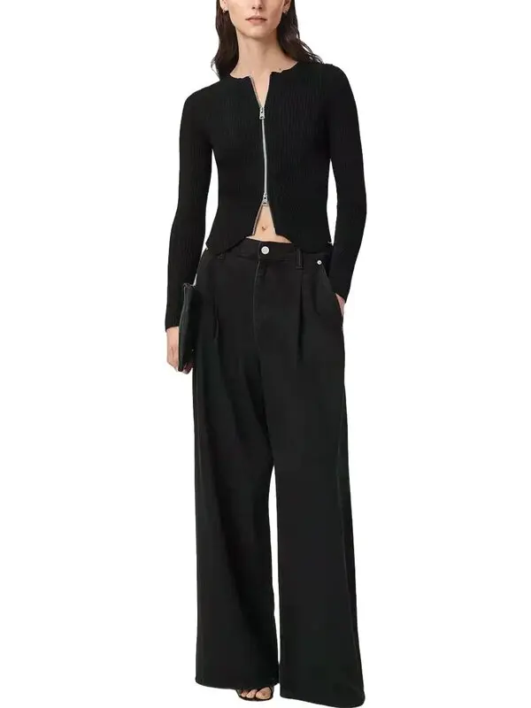 ALLSAINTS Ribbed-knit Zip-up Cardigan - Black