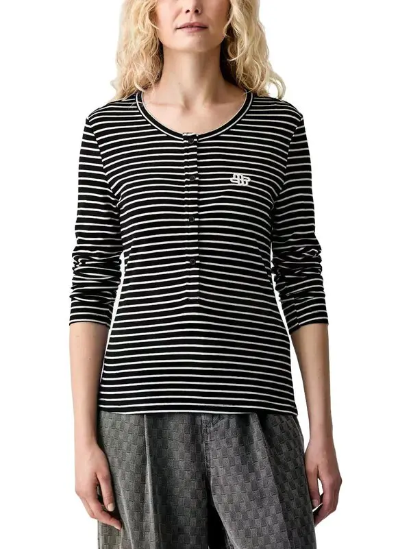 Munthe Vuzza Striped Logo-embroidered T-shirt - Black