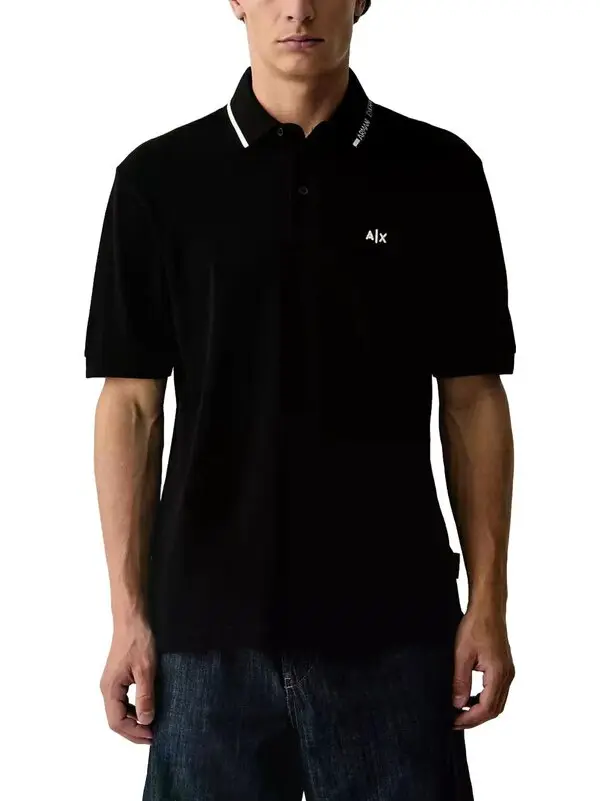 Armani Exchange Logo-embroidered Tipped Polo Shirt - Black