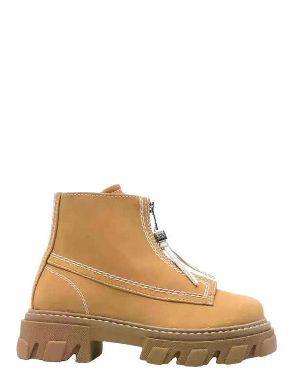 GANNI Cleated Zip Ankle Boots - Neutrals