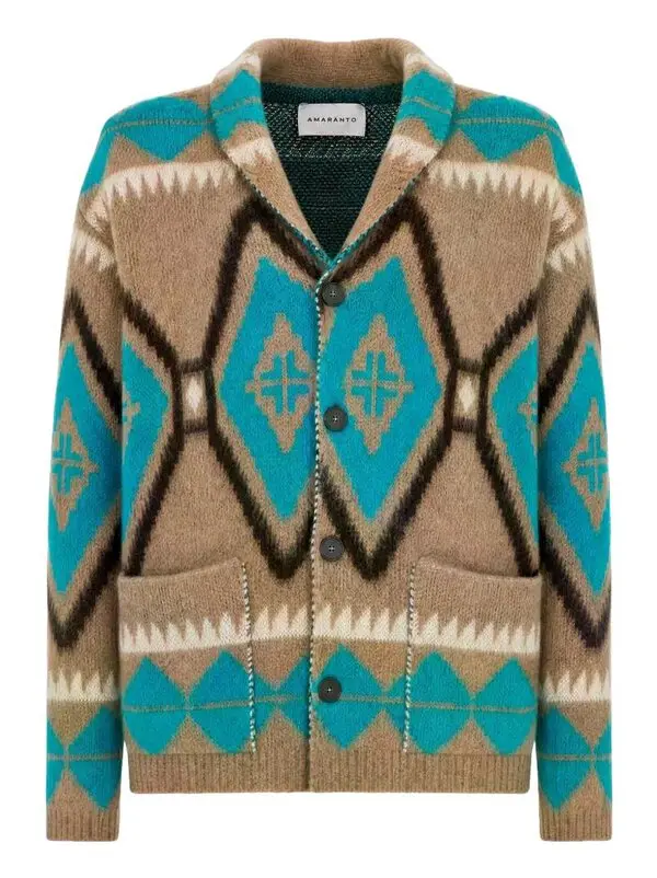 AMARANTO Geometric-pattern Shawl-collar Cardigan - Neutrals