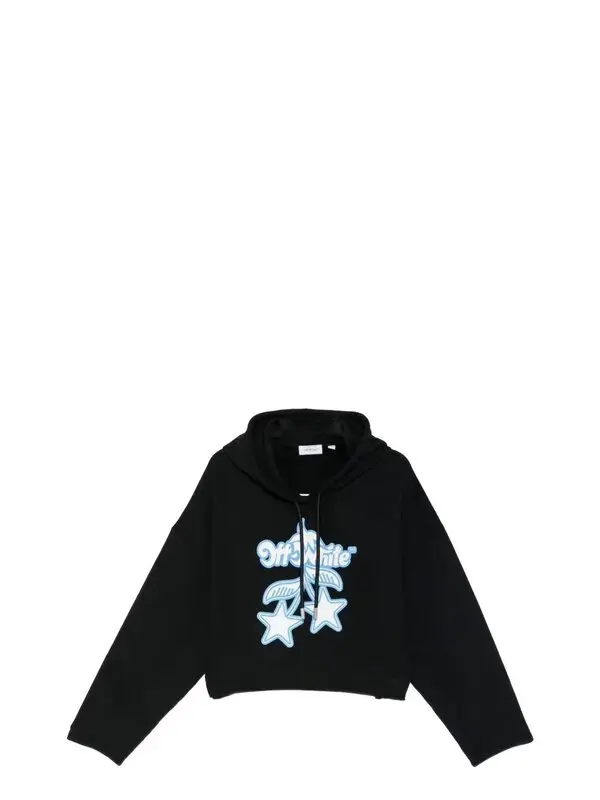 Off-White Graphic-print Cropped Hoodie - Black