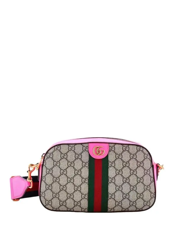 Gucci Ophidia Convertible Camera Bag Gg Coated Canvas With Leather Small Shoulder Bag - Pink