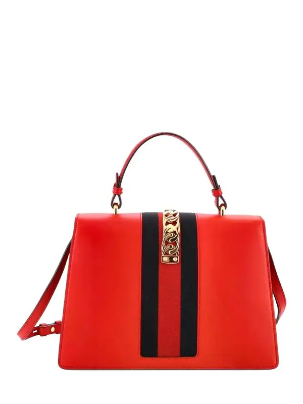 Gucci Sylvie Top Handle Bag Leather Medium Satchel - Red