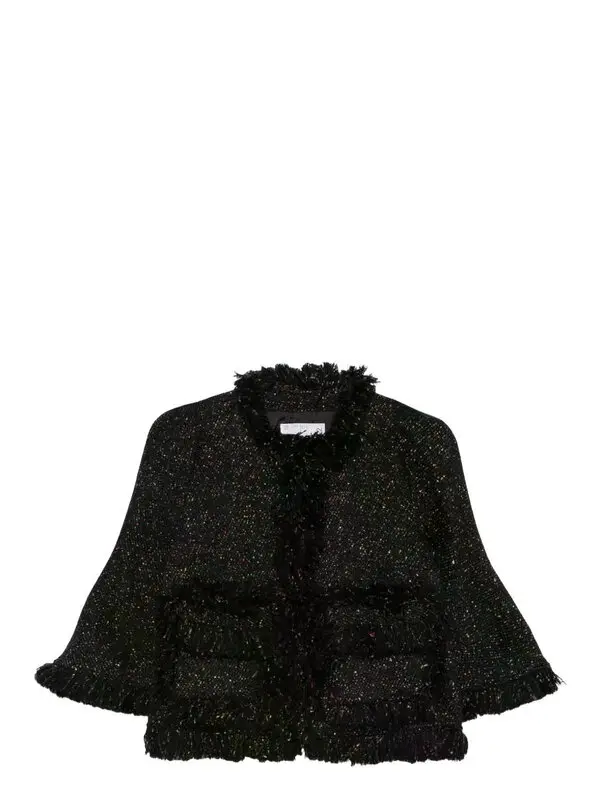 Sacai Fringed Tweed-effect Jacket - Black