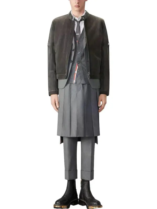 Thom Browne Leather Racer Jacket - Grey