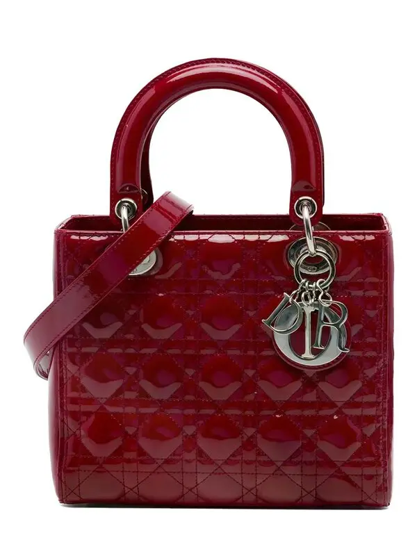 Dior 2018 Medium Patent Cannage Lady Satchel - Red