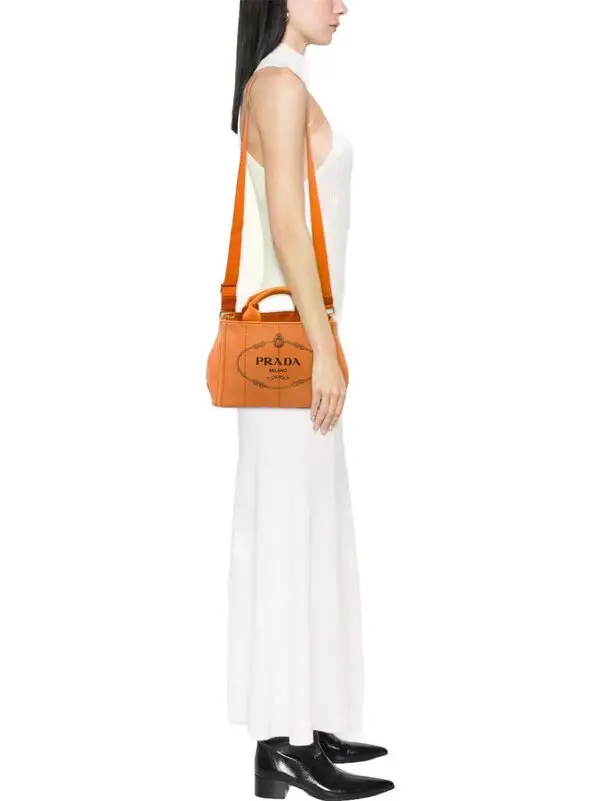Prada 2013-2026 Small Canvas Canapa Logo Tote Satchel - Orange